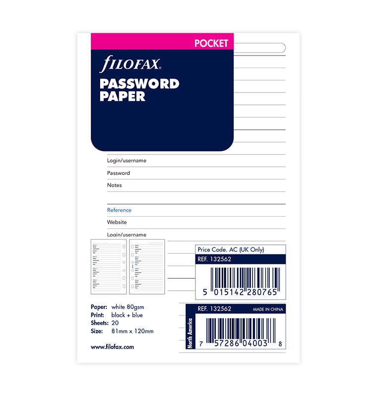 Password Paper Refill Pocket - Filofax – Filofax UK