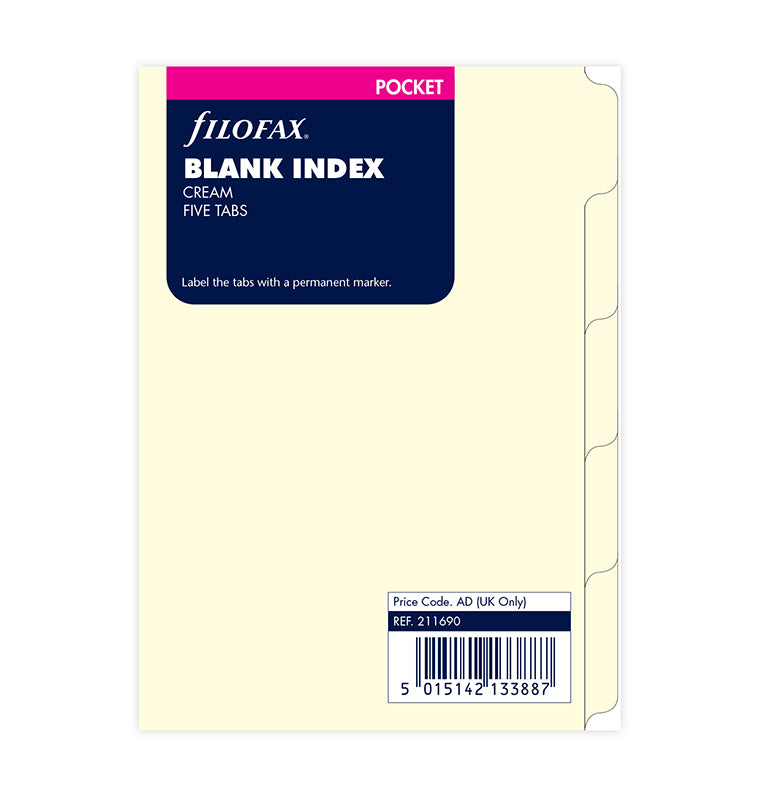 Blank Index Pocket Cream - Five Tabs - Filofax – Filofax UK