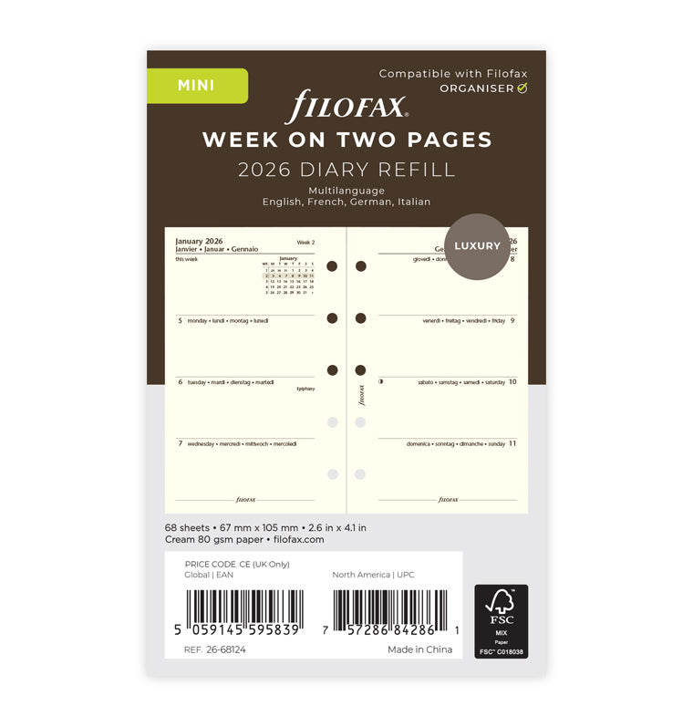 Week on Two Pages Diary - Mini Cotton Cream 2026 | Filofax – Filofax UK