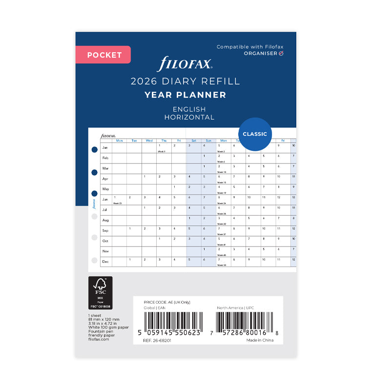 Horizontal Year Planner - Pocket 2026 | Filofax – Filofax UK