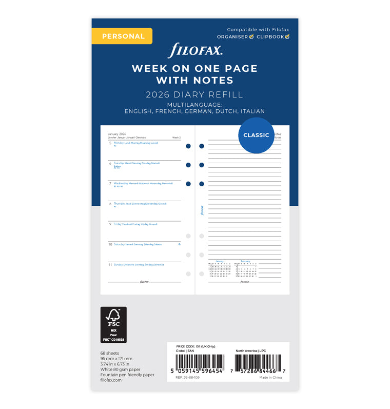 Week on One Page Diary with Notes - Personal 2026 | Filofax – Filofax UK
