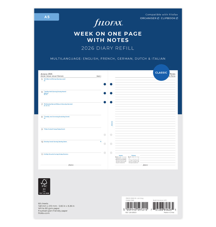 Week on One Page Diary with Notes A5 2026 | Filofax – Filofax UK