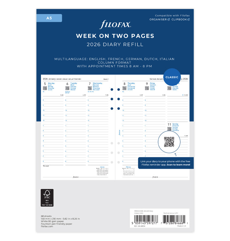 Week on Two Pages Diary with Appointments - A5 2026 | Filofax – Filofax UK