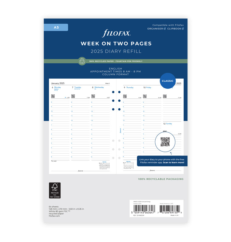 Week On Two Pages Diary With Appointments - A5 2026 English - Recycled ...