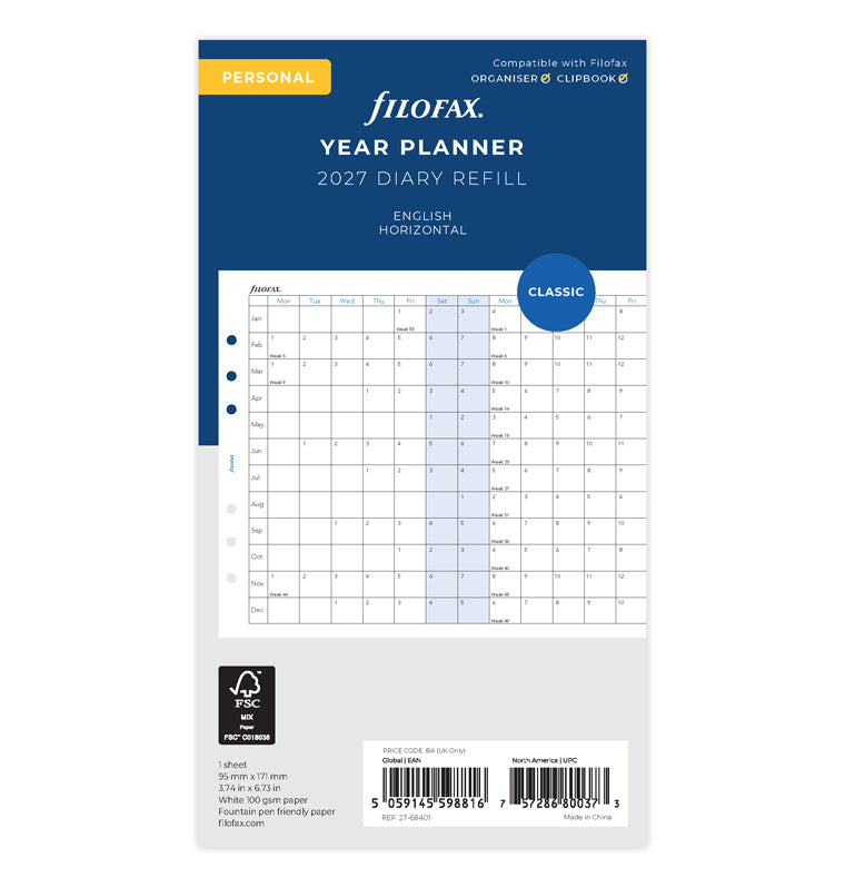 Horizontal Year Planner - Personal 2027 English – Filofax UK