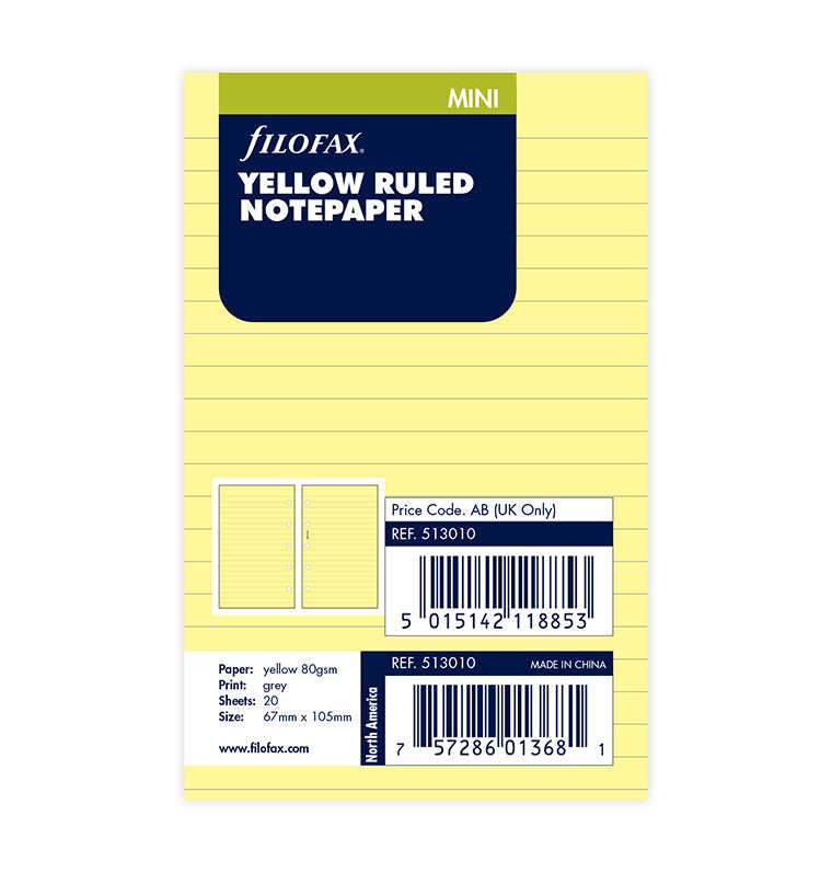 Yellow Ruled Notepaper Refill Mini - Filofax – Filofax UK